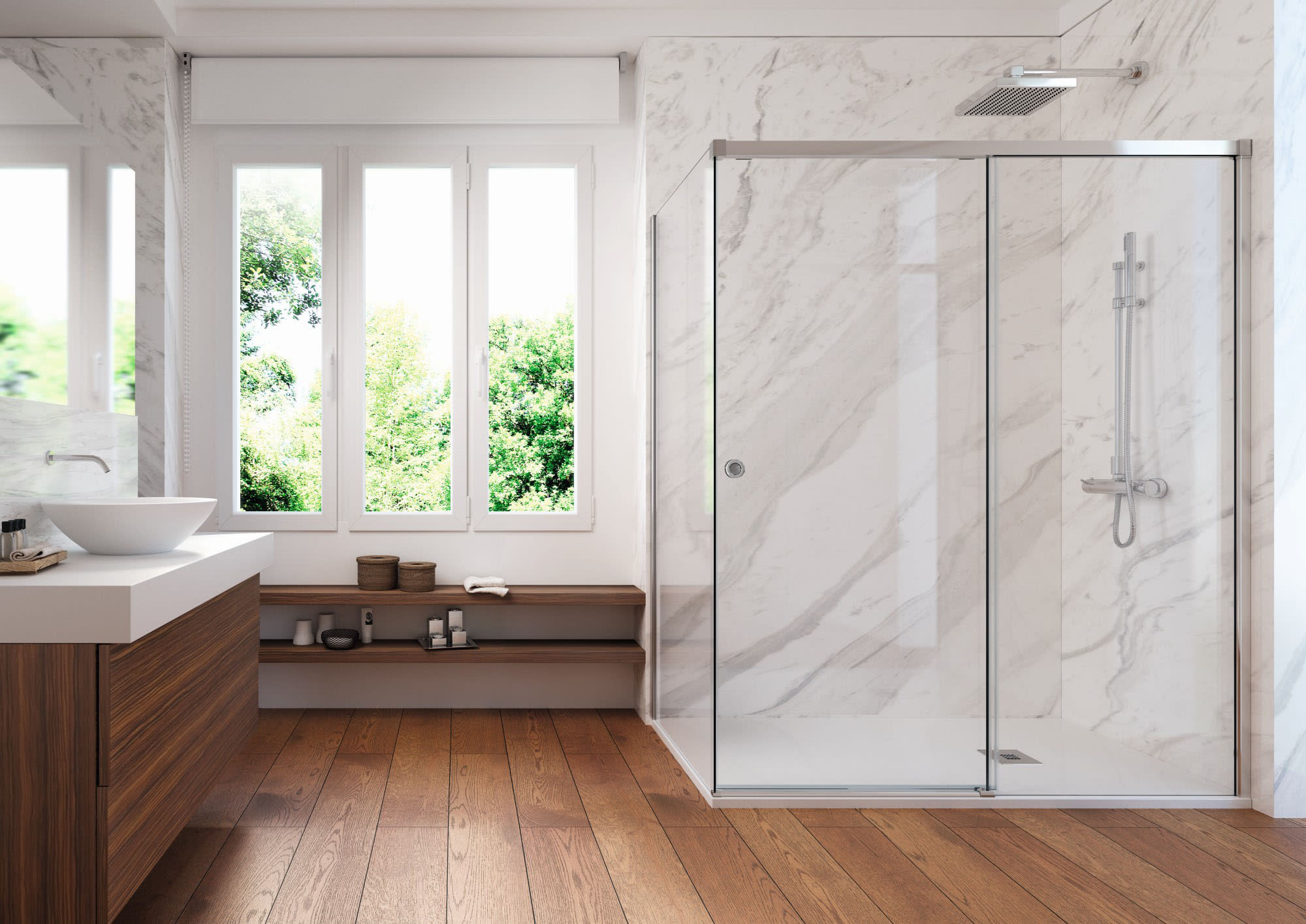 Paroi de douche Hit (HI-216) Profiltek D'angle 1 fixe + 1 coulissant + fixe latéral, 6mm ...