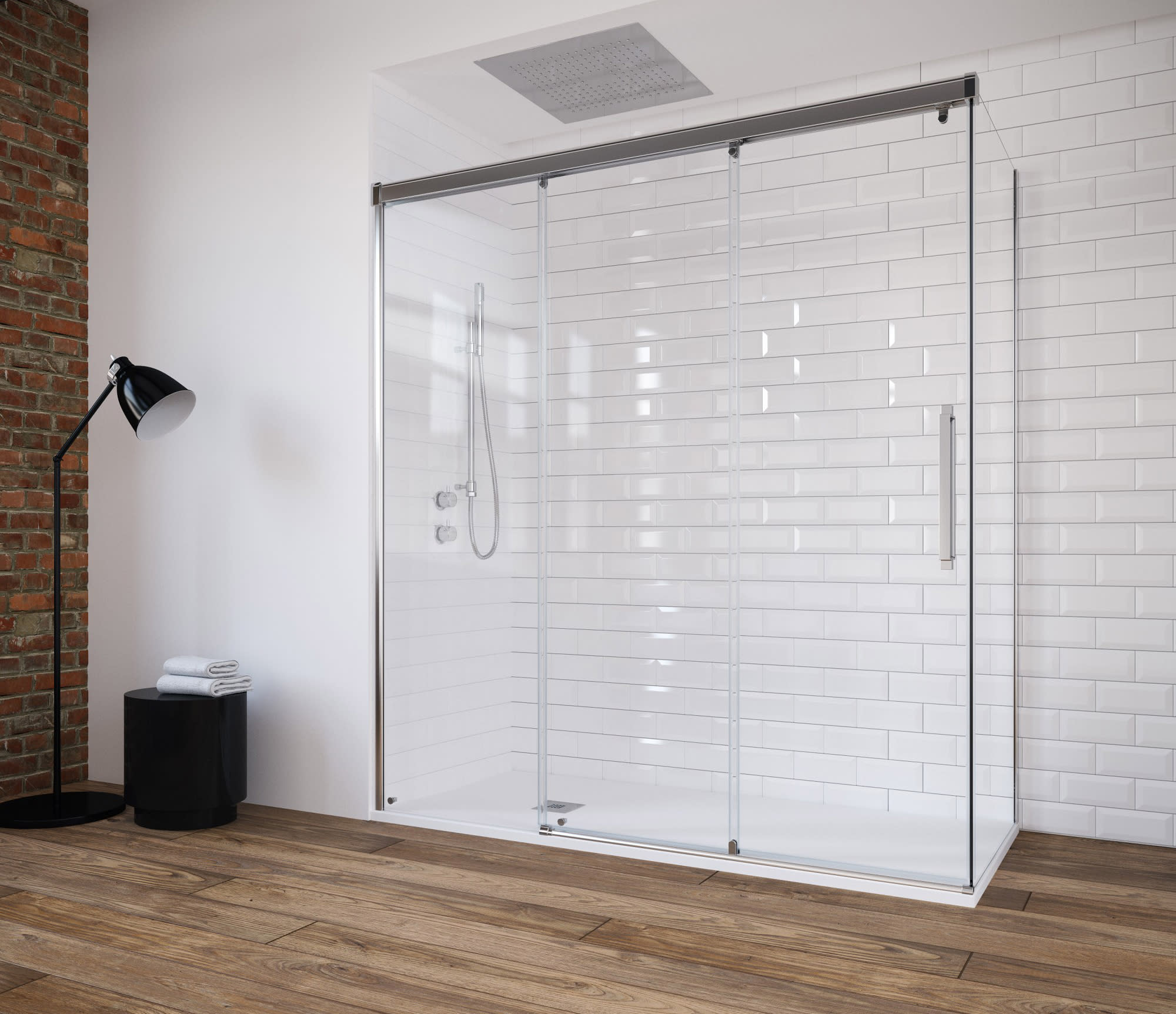 Paroi de douche Nell (NE-216) Profiltek D'angle 1 fixe + 1 coulissant + côté fixe, 6 mm ...